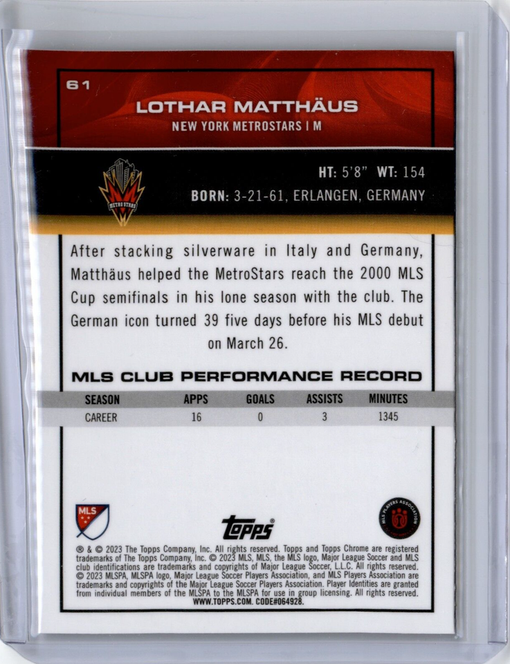 2023 Topps Chrome MLS Lothar Matthaus Flashbacks Pink X-Fractor #61 ...
