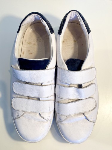 HUSK White leather sneaker Tab closure size 38 AU US 7 UK 5 Navy accent ...