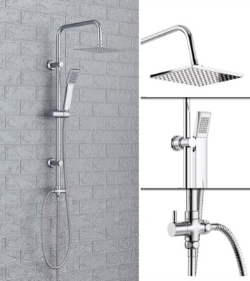 Stainless Steel Dual 2 Mixer Shower Heads Rainfall Rail Hose Riser Kit ...