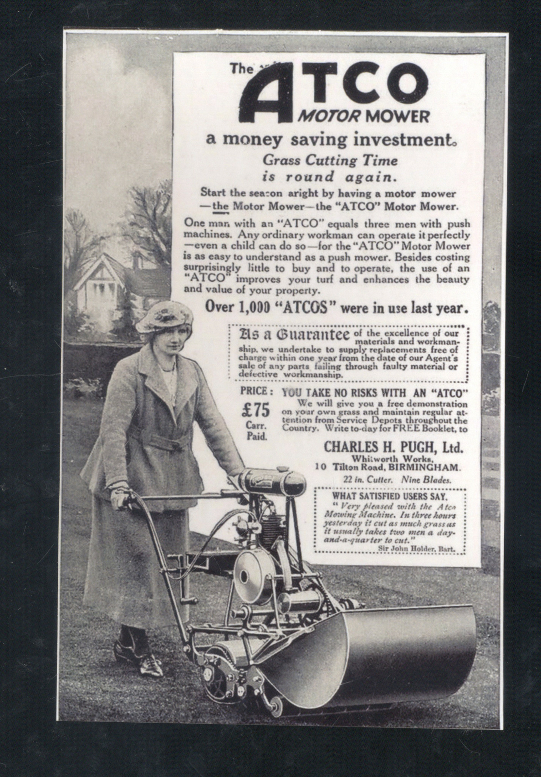 REAL PHOTO THE ATCO MOTOR MOWER LAWNMOWER WOMAN MOWING POSTCARD COPY | eBay