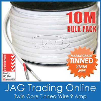 10M x 2mm MARINE GRADE TINNED 2-CORE TWIN SHEATH WIRE / BOAT ELECTRICAL ...