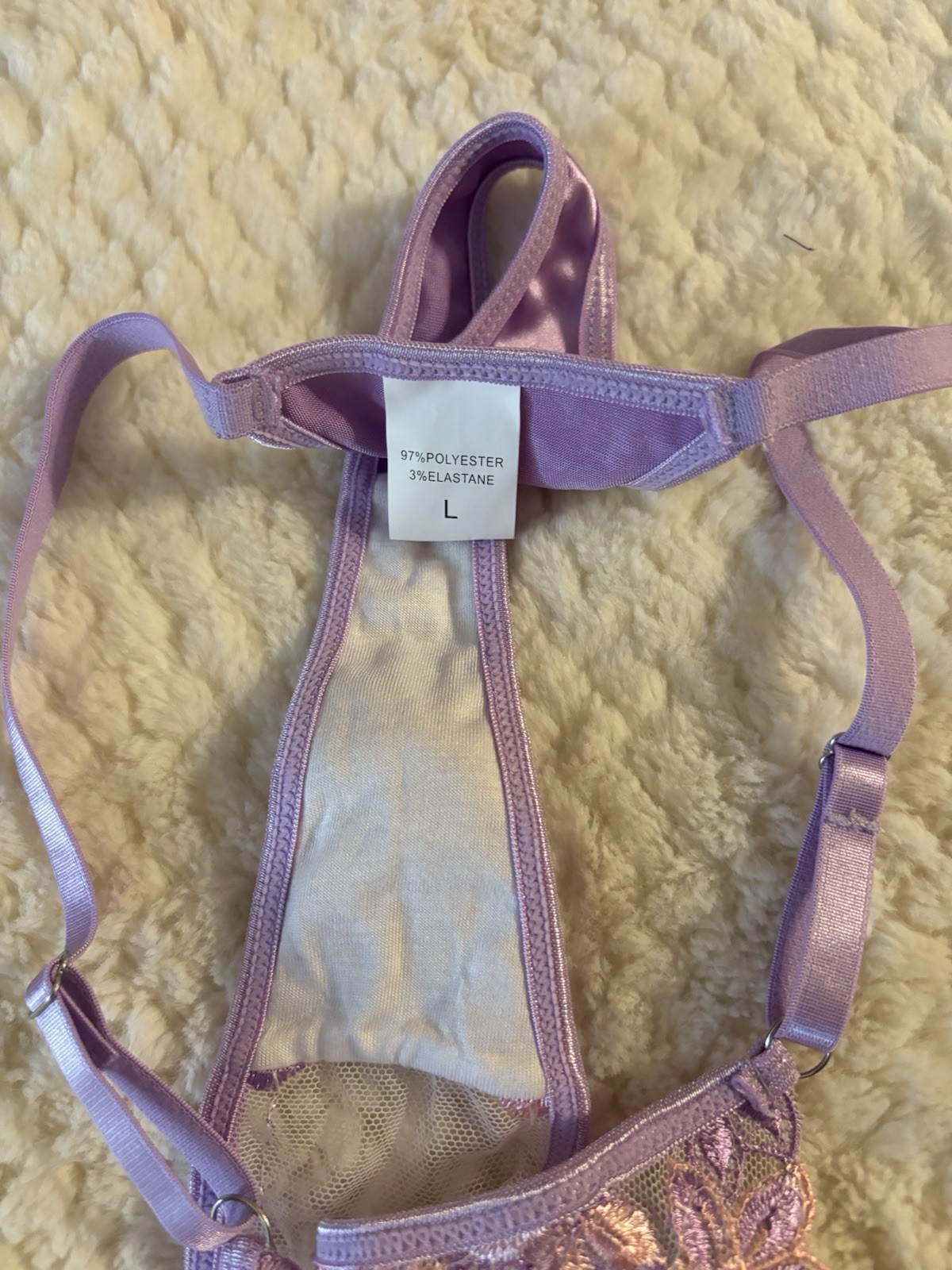 VTG Beautiful Purple Satin Bra And Panties With Flowe… - Gem