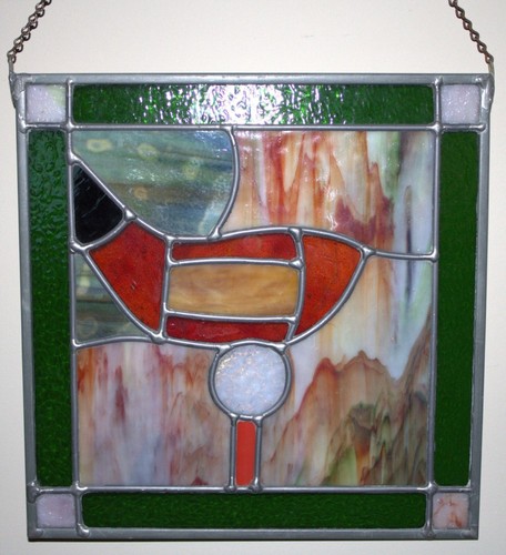 Handcrafted Stained Glass Panel Abstract Golf Club Design Suncatcher ...