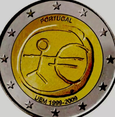 Portugal 🇵🇹 Coin 2€ Euro 2009 Stickman Monetary Union UEM EMU UNC EU 2 ...
