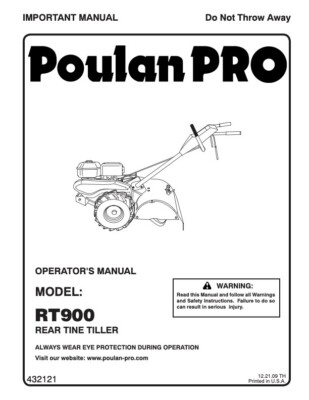 Owner’s Manual PoulanPro Rear-Tine Tiller/Rototiller - Model RT900 | eBay