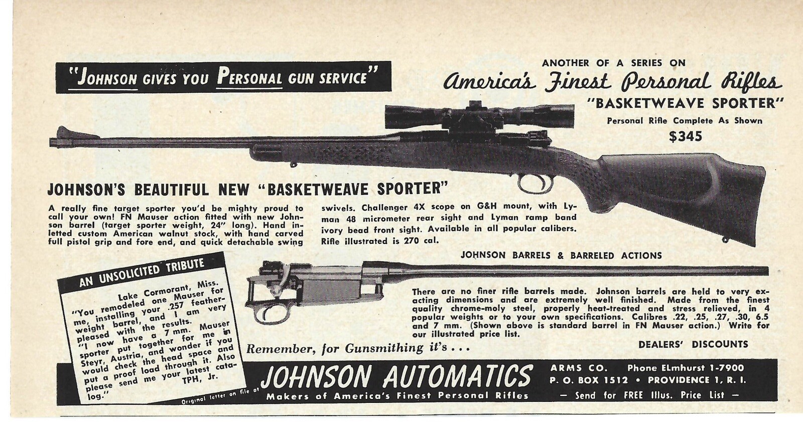 1953 Johnson Automatics Basketweave Sporter Rifle & Barrels Vintage ...