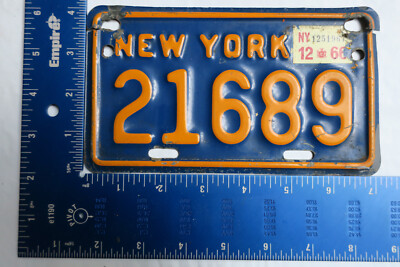 1966 66 NEW YORK NY MOTORCYCLE MC LICENSE PLATE TAG #21689 NATURAL ...