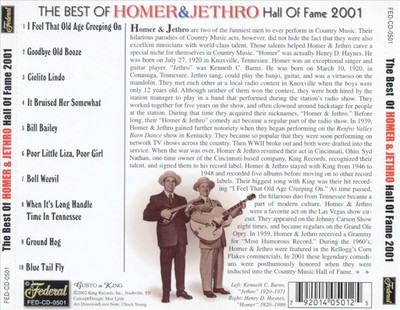 HOMER & JETHRO - THE BEST OF HOMER & JETHRO: HALL OF FAME 2001 NEW CD ...