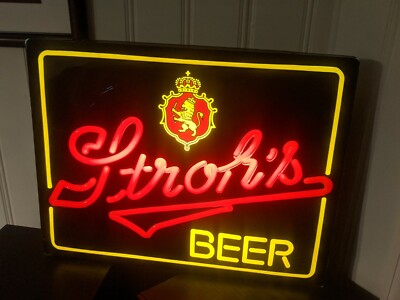 Vintage STROHS BEER Light Up Backlit BAR SIGN Pub Tavern Mancave ...