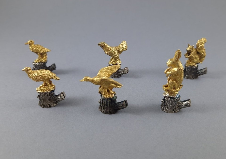 6 Sterling Silver And Gilt Place Card Holders A Hunting Theme | eBay