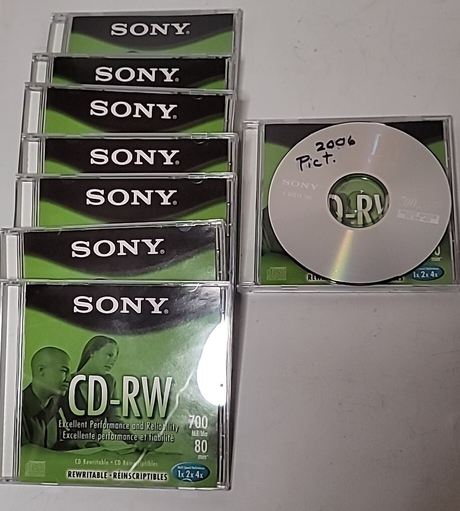 SONY CD-RW Rewritable 8-Pack Discs 700MB 80 Min 7 NEW, 1 Recorded On ...