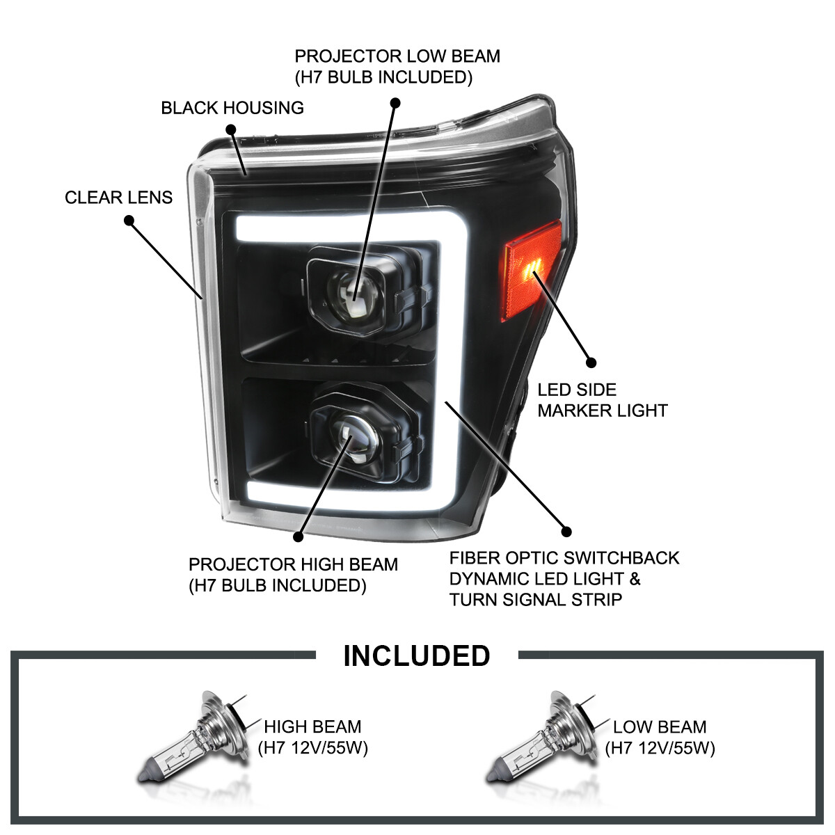 Fit 2011-2016 Ford F250 F350 SuperDuty Black Projector Headlights ...