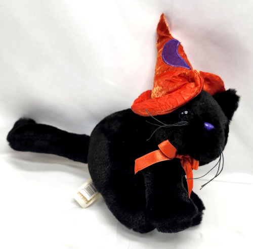 Vintage Dan Dee Halloween Black Cat with Orange Witch Hat Plush | eBay