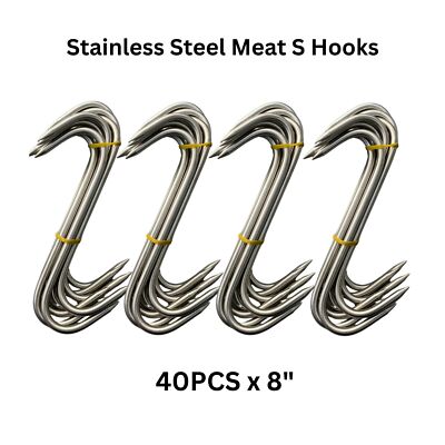 New SET 40 x 8 in Butchers Meat Hanging Hooks Solid Stainless Steel ...