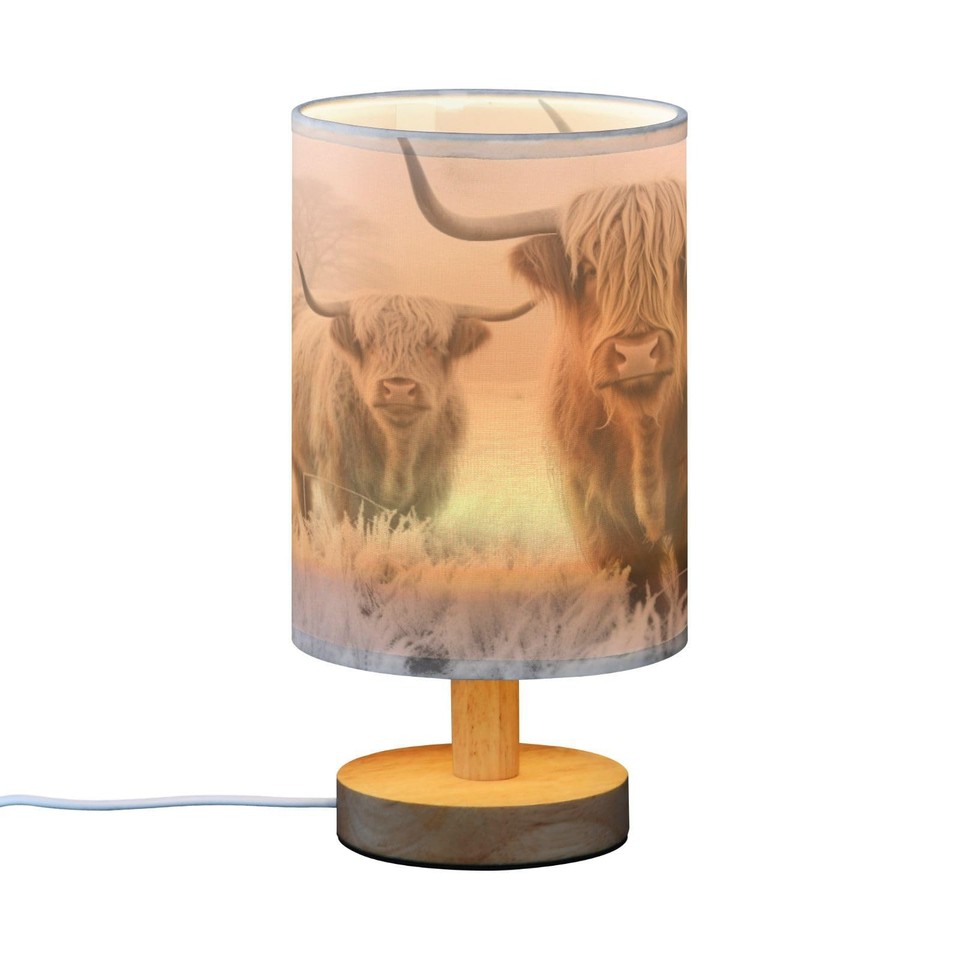 Cool Highland Cow Bedside Table Lamp - USB Small Nightstand Lamp, Wood ...