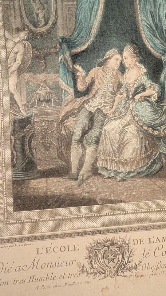 1772 French Engraving “L’École de l’Amour” Le Brun Mondhare Rococo ...