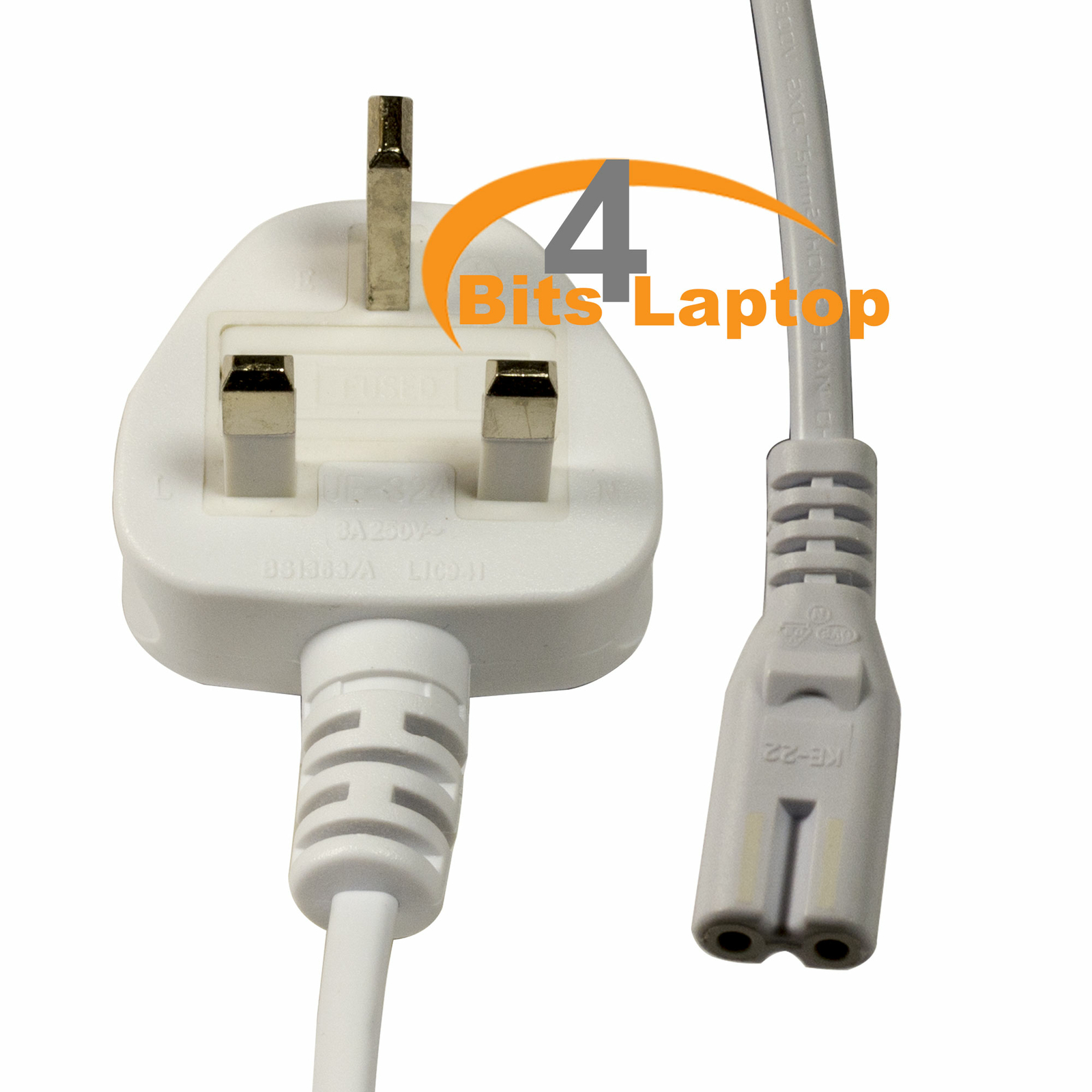 White New 1.8m C7 Figure 8 Fig8 UK 2Pin Laptop LCD Mains Power Lead ...