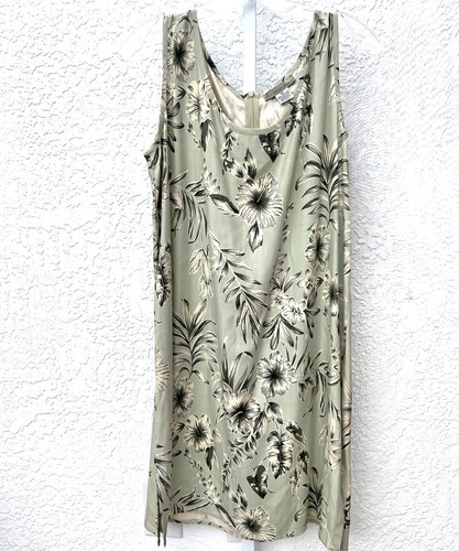 PIN003 Pineapple Moon Women's Sage Hibiscus Silk Sheath Dress / Back ...