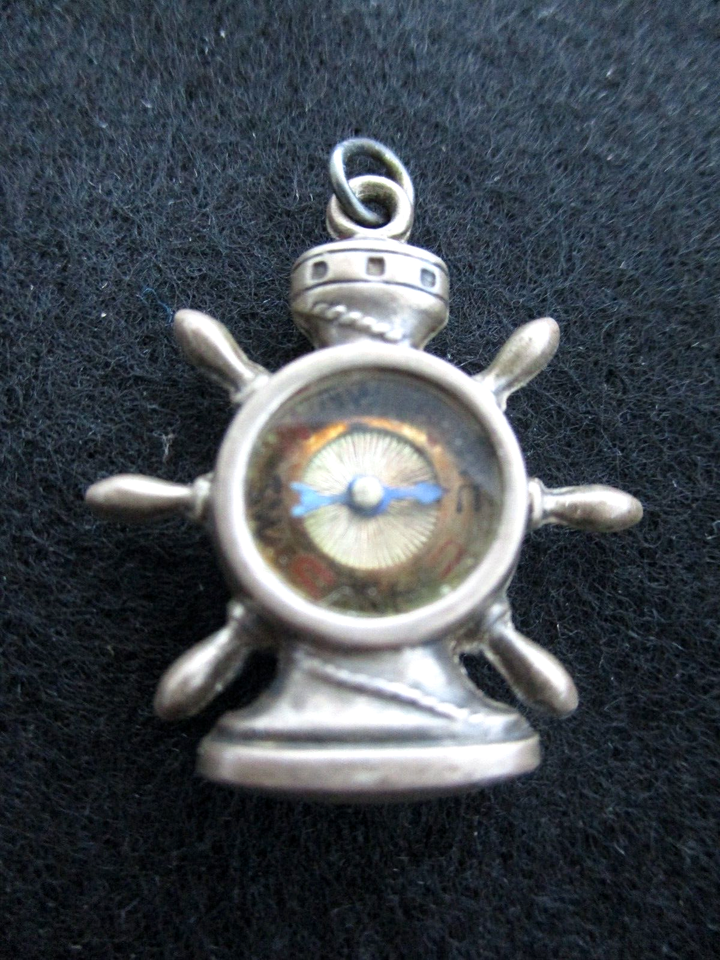 Rare Antique Victorian Sterling Silver Nautical Ship’s Wheel Compass ...