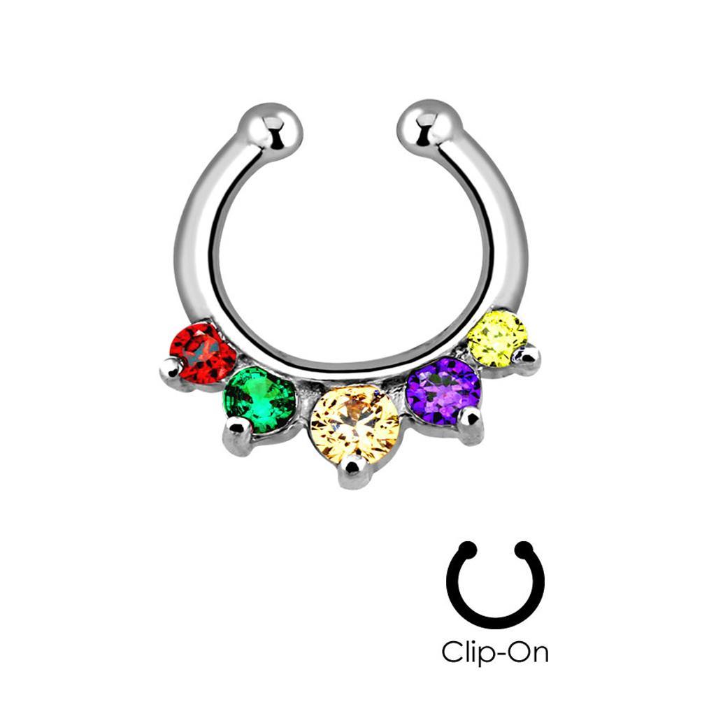 1 - 5 Gemmed CZ Princess Septum Clicker 316L Surgical Stainless Steel ...