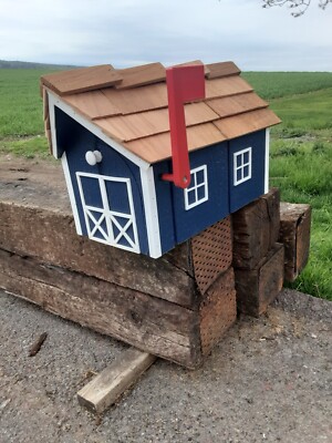 Barn Style Mailbox Navy Blue/White Trim) - Amish Crafted, Lancaster ...