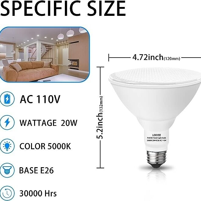 2 Pack LED Outdoor Flood Light Bulbs,Dimmable 20W,5000K Daylight 1800 ...