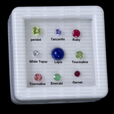 9 Gemstone Collector Box Natural Peridot Garnet Tourmaline Tanzanite ...