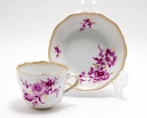 Meissen Gold Flower Bouquet Kamail Purple Color Kante Mocha Cup ...