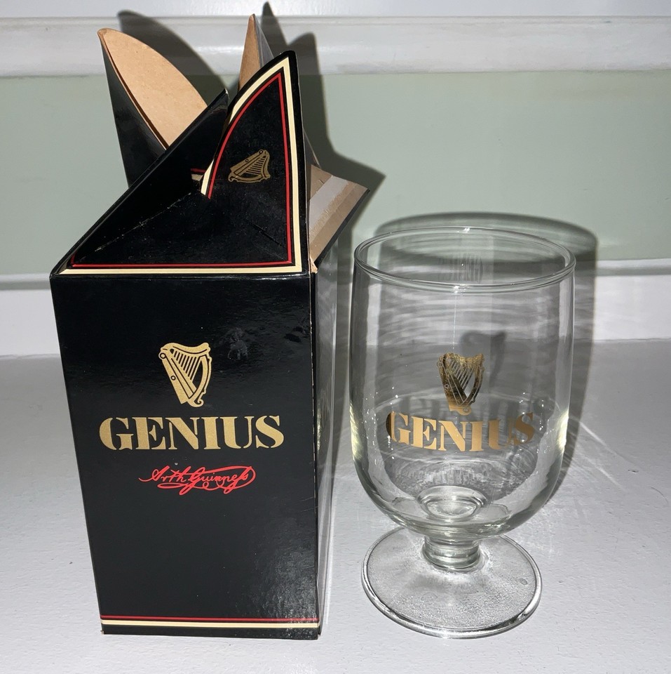 Vintage Guinness Genius Half Pint Stemmed Glass Goblet-Gold Harp Logo ...