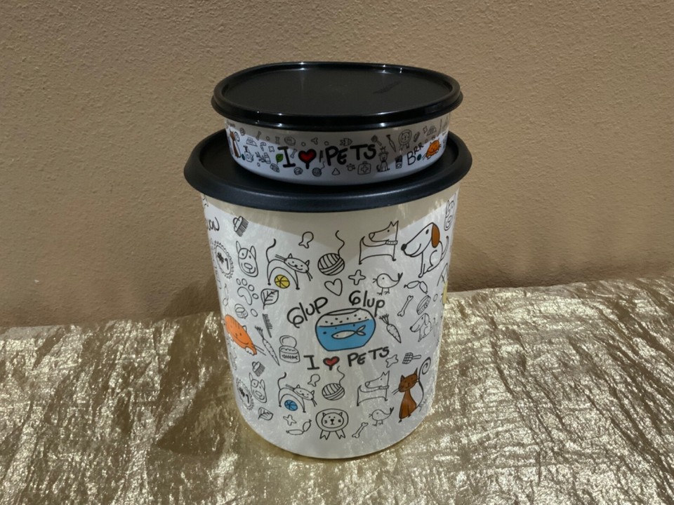 New Tupperware Set of 2 Pet Theme One Touch Canister Size “D” and Water ...