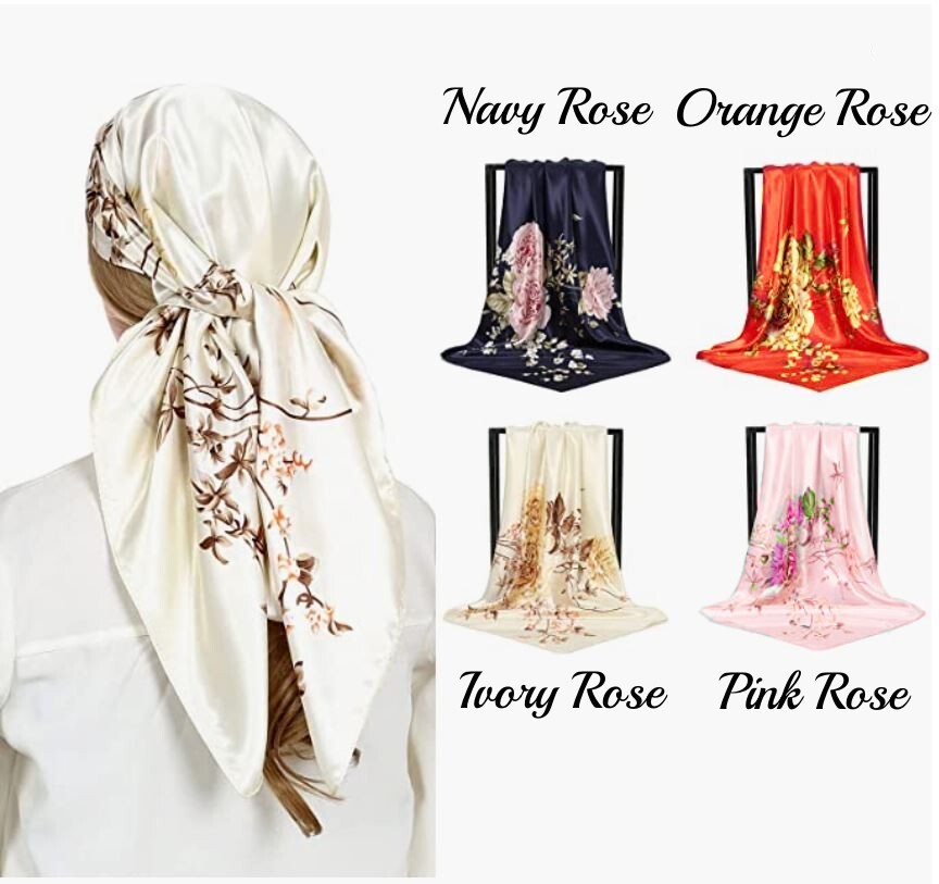 Large Silk Feel Satin Scarf Head Square Wrap Neck Neckerchief Shawl ...