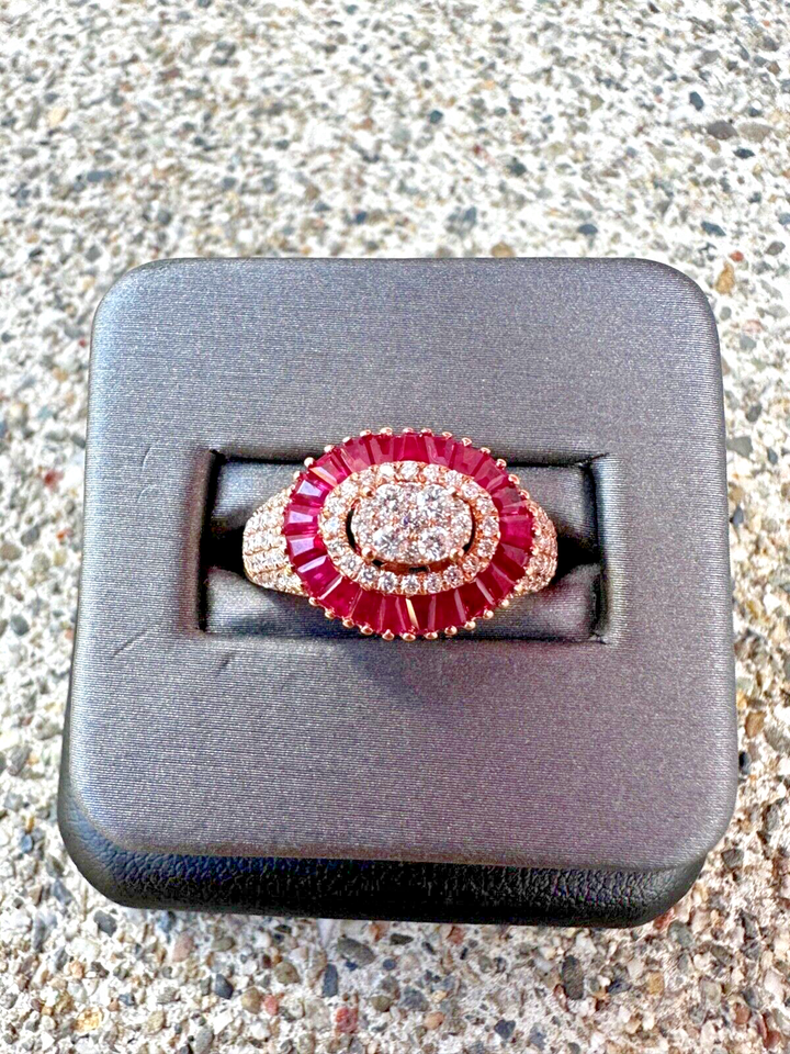 Effy 14K Rose Gold Ruby 1-5/8cttw & Diamond 5/8cttw Baguette Cluster ...