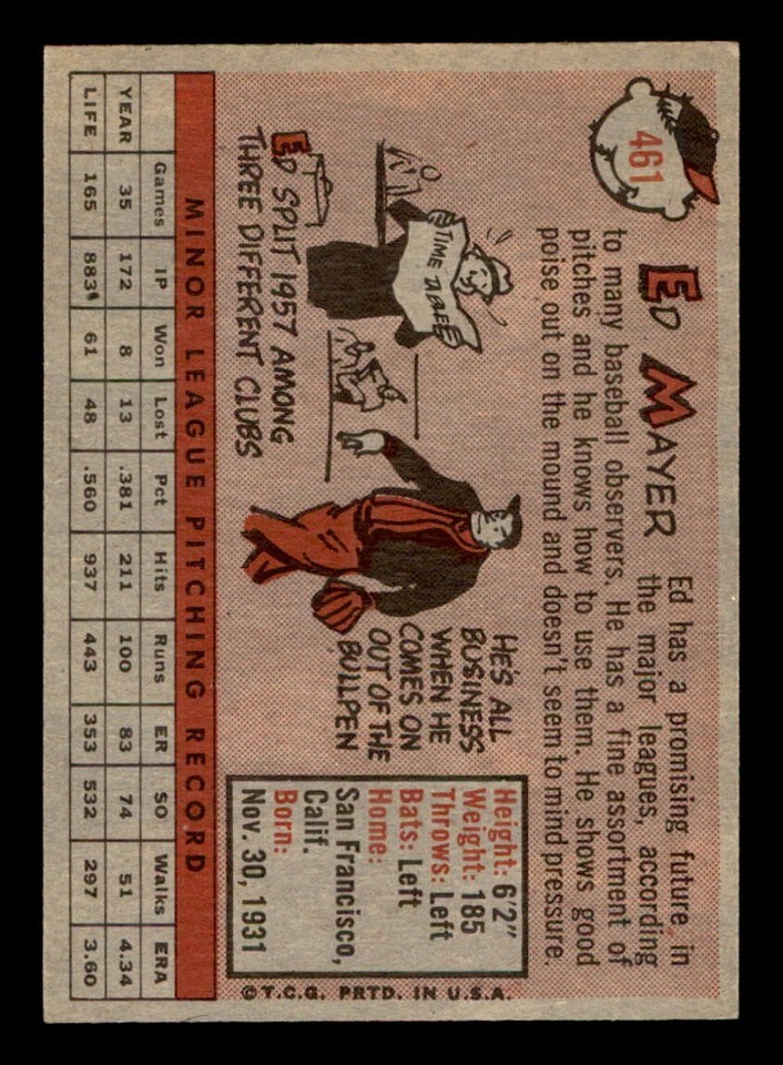 1958 Topps Baseball #461 Ed Mayer EX *e2 | eBay