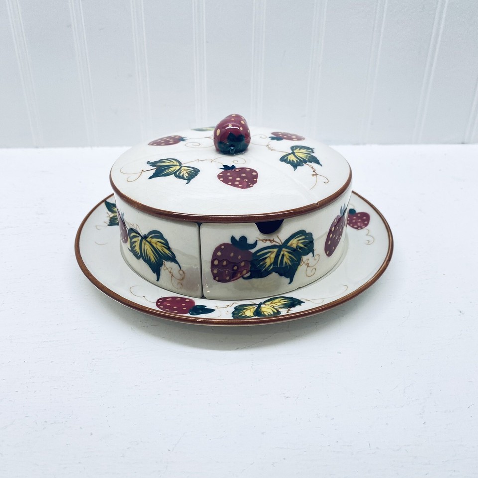 Vintage Fred Roberts Strawberry Porcelain 5 Piece Serving Condiment ...