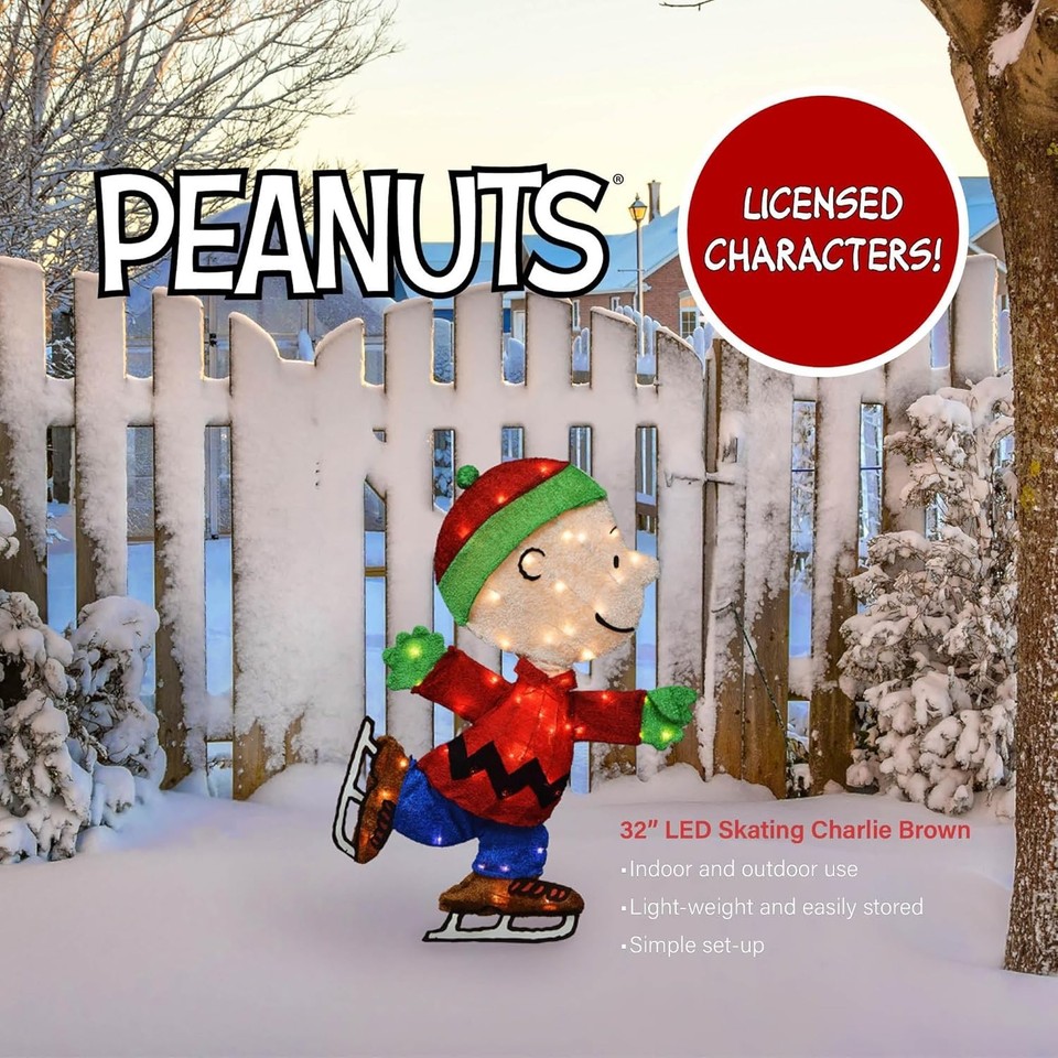ProductWorks Peanuts 32" Pre-Lit 2D Charlie Brown Skating Yard Display 50 LED | eBay