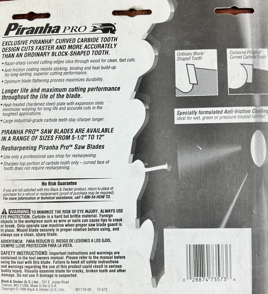 BLACK & DECKER PIRANHA PRO 7.25" SAW BLADE SEALED NEW | eBay