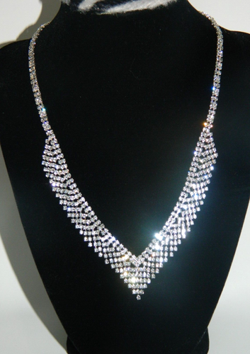 Long Rhinestone V-Shaped Fringe Necklace | eBay