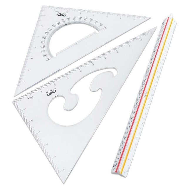 3 Pcs Large Triangular Ruler Set Scale Architect Squares Triangle ...