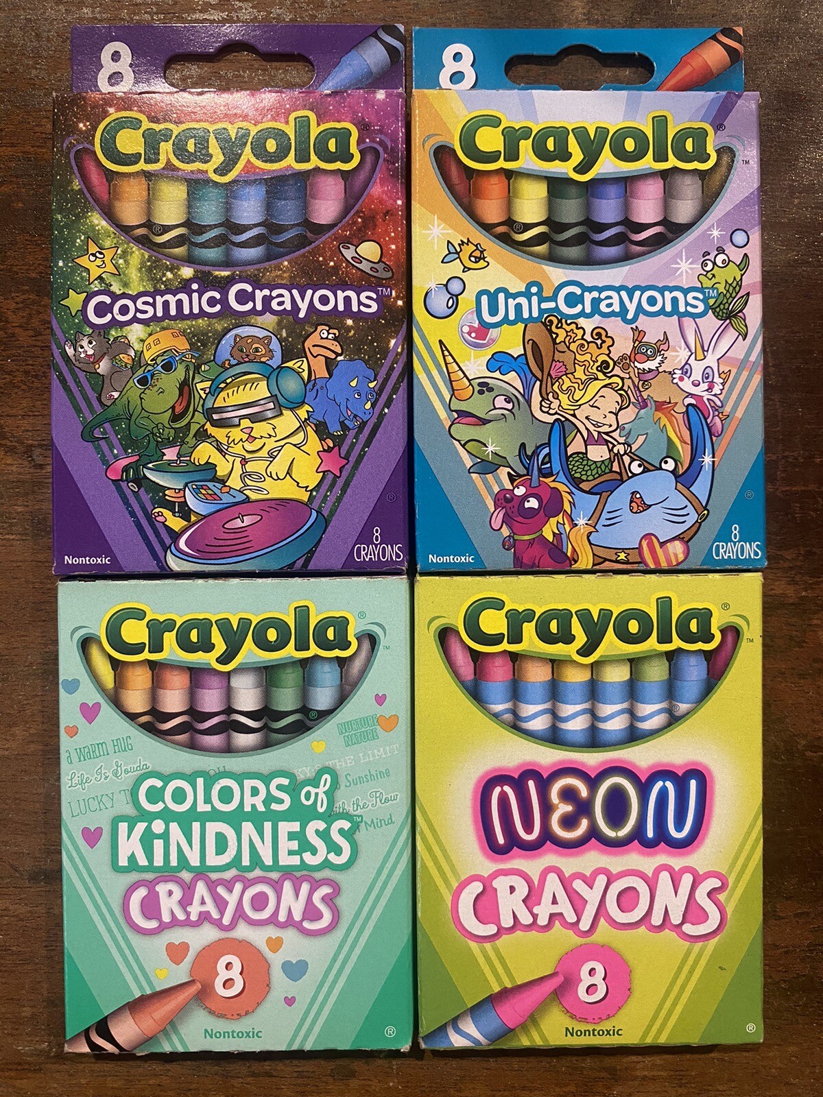 Lot 4 Packs Of CRAYOLA Crayons 8 Pack Non Toxic Uni Cosmic Neon Color ...