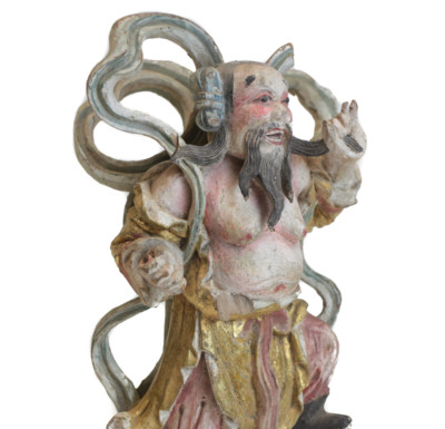 Chinese Hand Carved Wood polychrome and gilt Luohan Figure, rotund ...