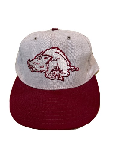 VINTAGE Arkansas Razorbacks Hat Cap 7 3/8-Gray Red Fitted DS Pro Line ...