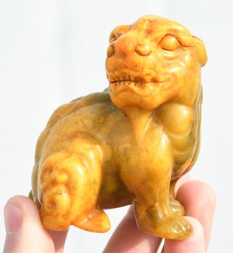 2.8" Old Chinese Jade Carving Pixiu Brave Troops Dragon Beast Sculpture ...