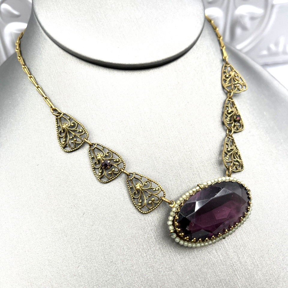 Antique Deco Faceted Amethyst Czech Glass Halley's Comet Pendant ...