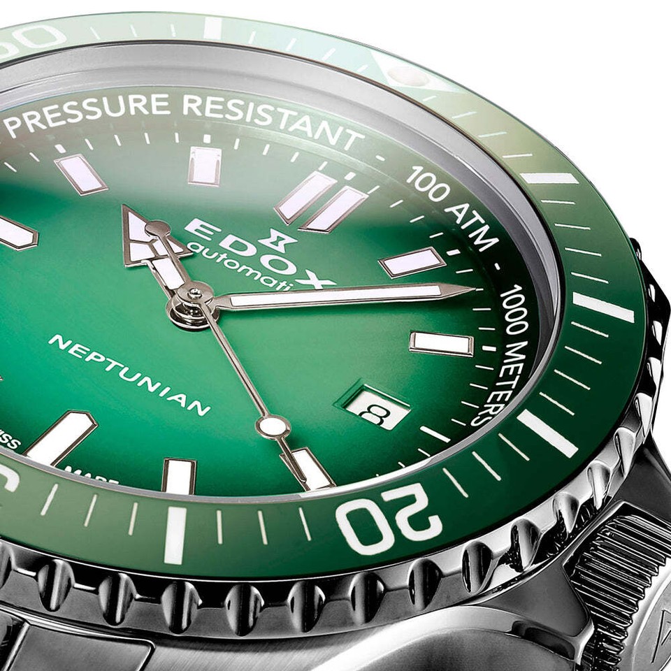Edox Skydiver Neptunian Automatic Steel Green Divers Mens Watch 80120 ...