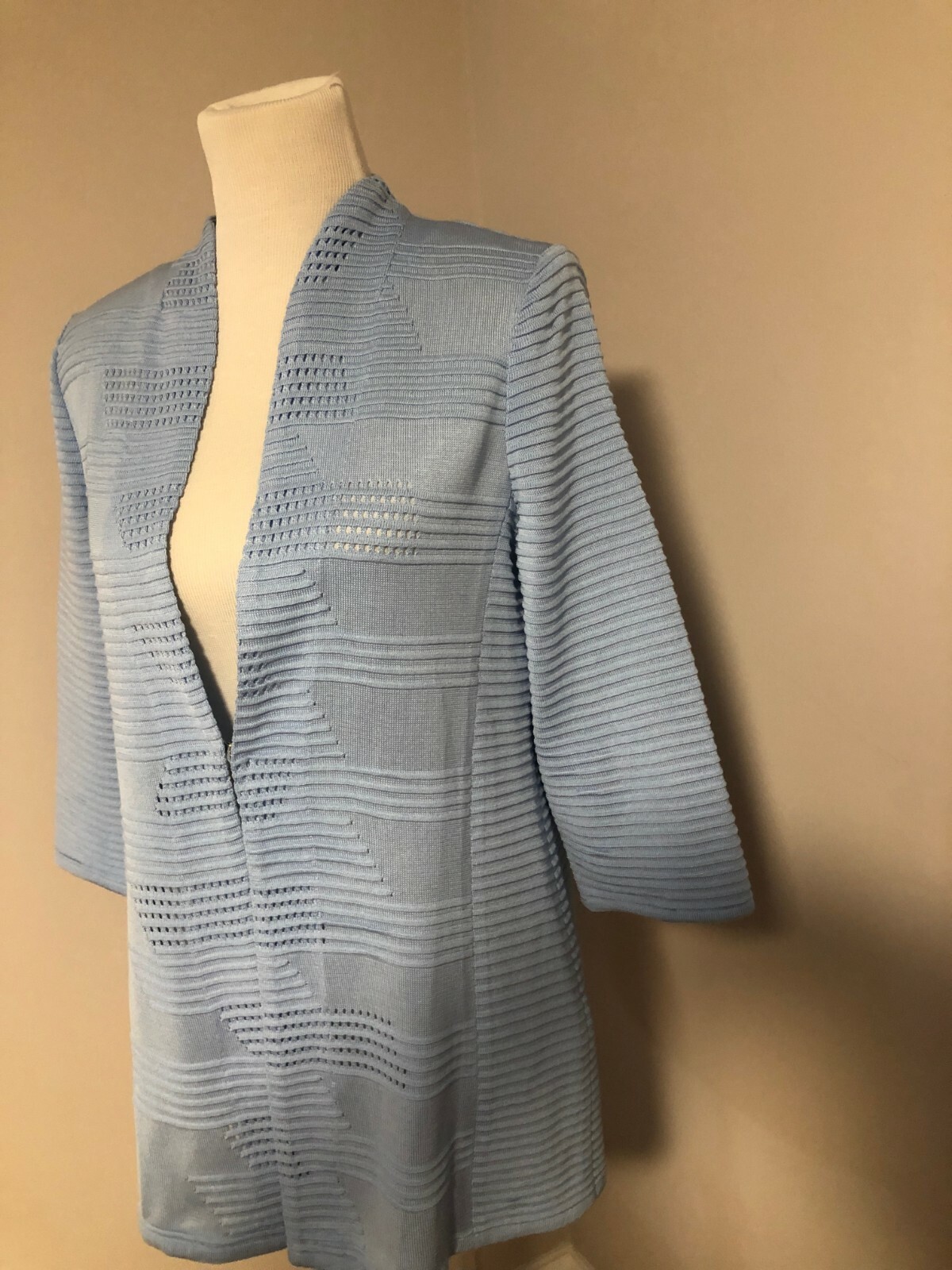 Misook Blue Knit 3/4 sleeve jacket sz S | eBay