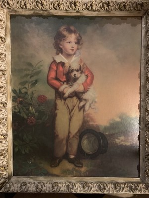 Jane Freeman Print Master Simpson Boy & Puppy Ornate Antique Wood ...