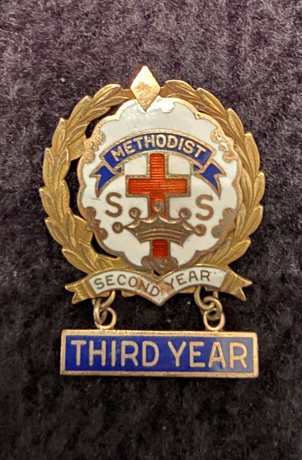 Vintage Methodist Sunday School Pin-Medal-Enamel-Gold Plated-Cross ...