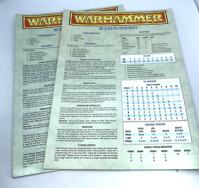 Classic Warhammer Rules Playsheet Card - Warhammer Fantasy X5 | eBay UK