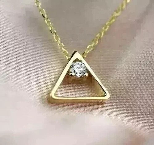 Round Lab Created Diamond Triangle Fancy Pendant 14K Yellow Gold Plated ...