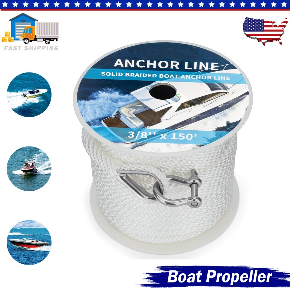 3/8" x 150' Anchor Rope Braided Anchor Line Solid Braid MFP Boat Rope ...